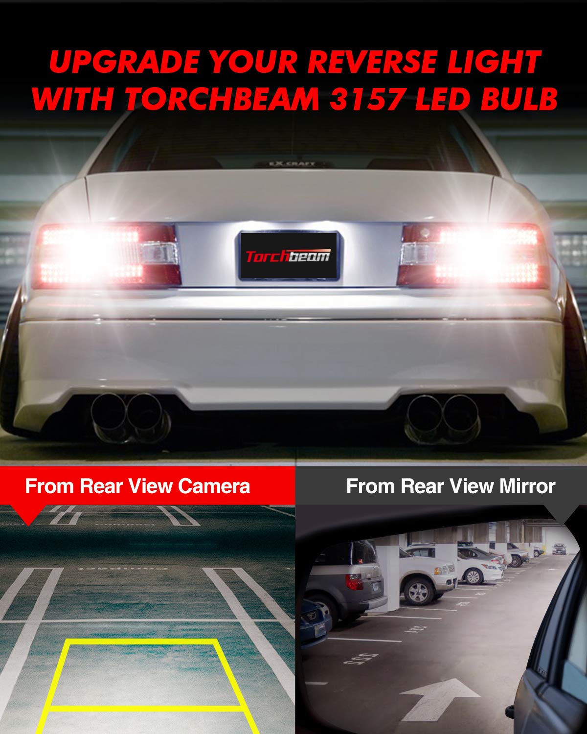 Torchbeam 3157 LED Light Bulbs 3600 Lumens with Projector Error-free For Reverse Back Up Lights DRL Brake Lights Fit 3156 3057 3056 4157 6500K Xenon White(Pack of 2)