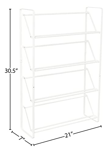 Yamazaki Home 4-Tier Slim Metal Shoe Rack, Narrow Shoe Organizer for Entryway Or Hallway Steel One Size White