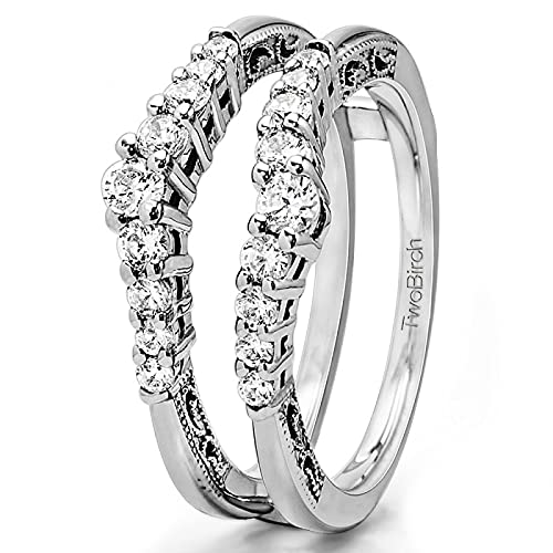 TwoBirch Sterling Silver Vintage Ring Guard with Filigree Designs With Cubic Zirconia (0.71 ct.) (sterling-silver, 9)