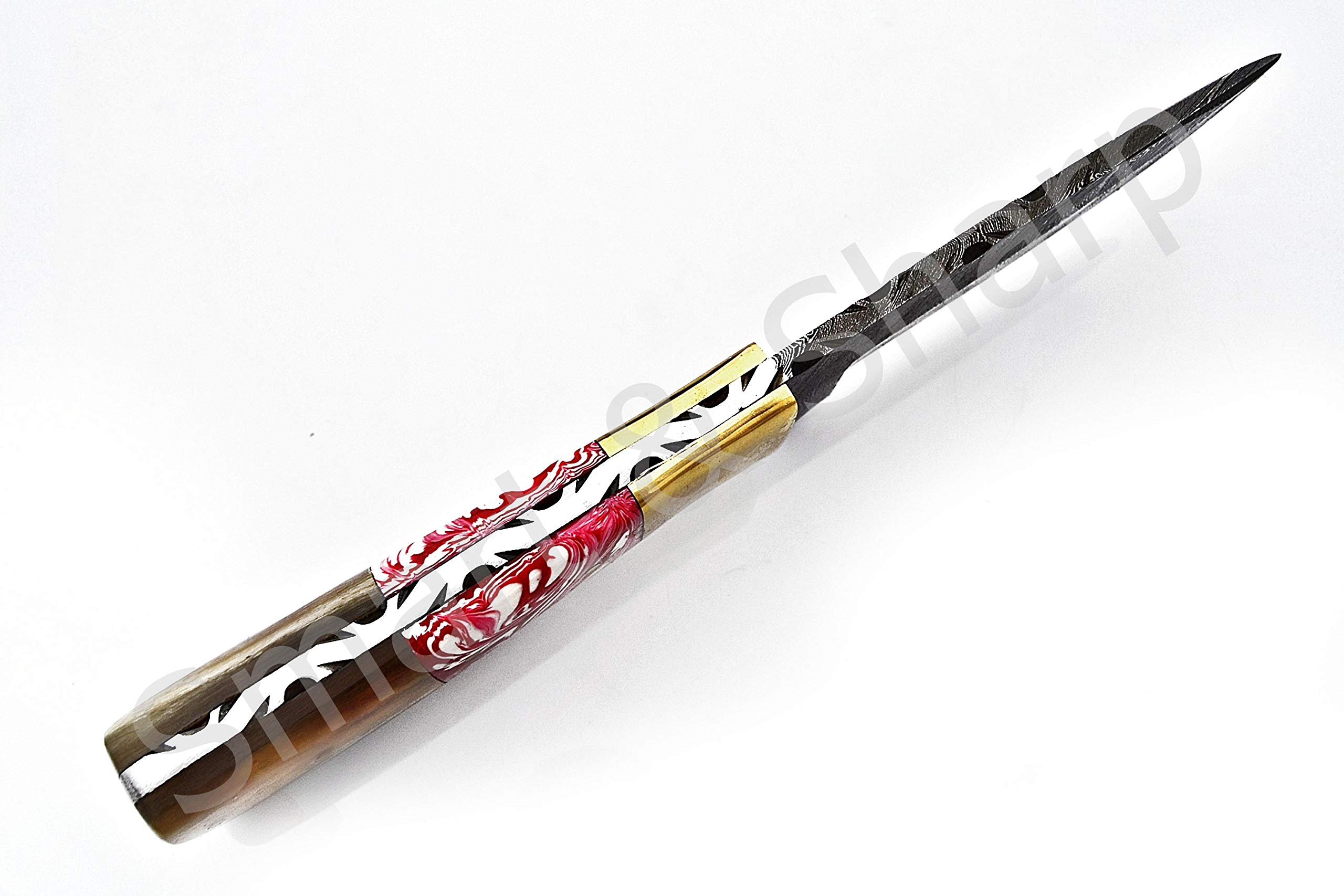 Smart & Sharp Custom Handmade Damascus Steel Hunting Knife/Skinning Knife AA-17236, 17237, 17238, 17239, 17240, 17241 and 17242 (Red & White Resin)