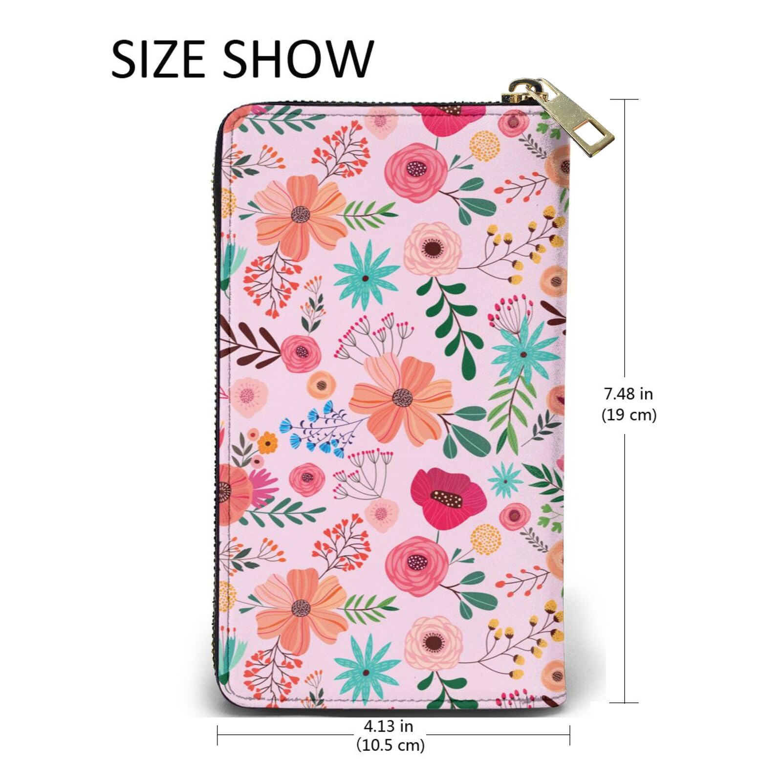 Women's Leather Pink Floral Wallet RFID Blocking Credit Card Holder Zipper Purse