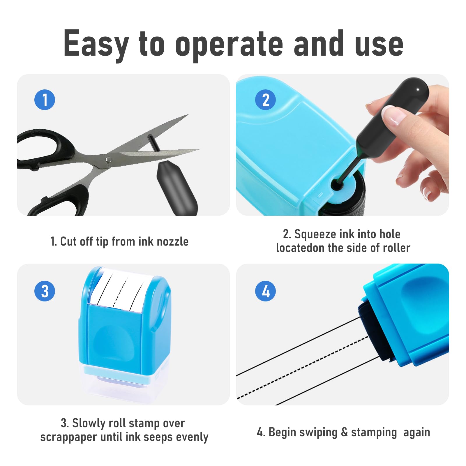 WEIMELTOY 2PCS Dashed Handwriting Lines Roller Stamp, Self-Inking Practice Line Roller Stamp, Kids Kindergarten Teacher Stamps Sentence Strips for Handwriting Practice(Medium Blue and 3 Refills)