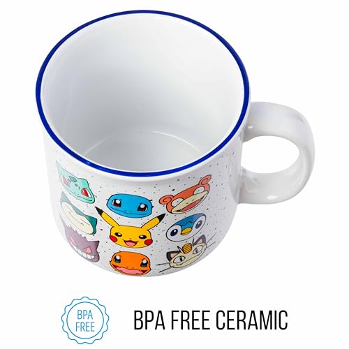 Silver Buffalo Pokemon Bulbasaur, Squirtle, Slowpoke, Snorlax, Pikachu, Piplup, Haunter, Charmander, and Meowth Camper Mug, 20 Ounces