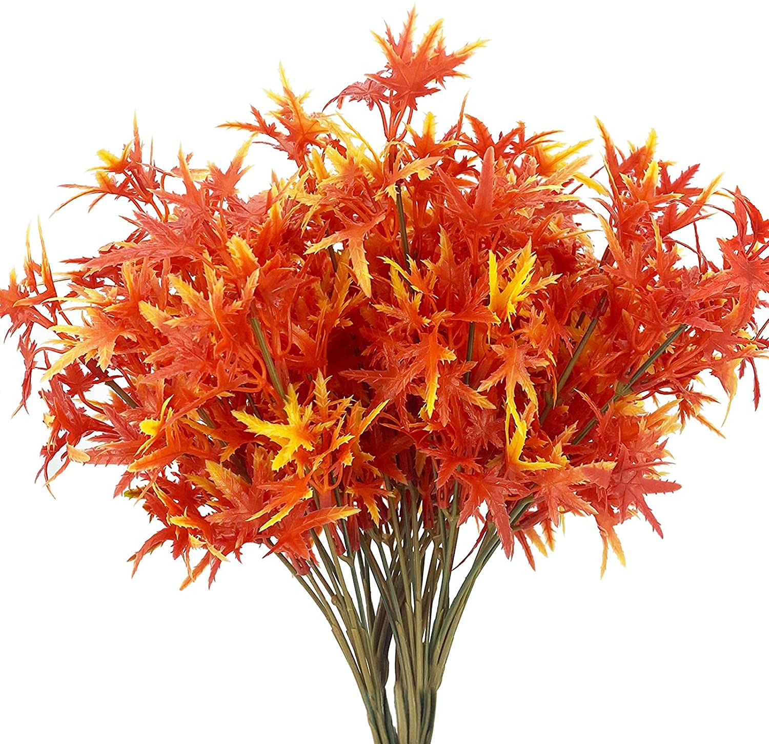 TURNMEON 5PCS Thanksgiving Decorations Artificial Fall Maple Leaves Branches Decoration,Faux Plastic Autumn Fall Leaves Stem Greenery Shrubs Plants Indoor Outdoor Home Garden Party Table Decor(Red)