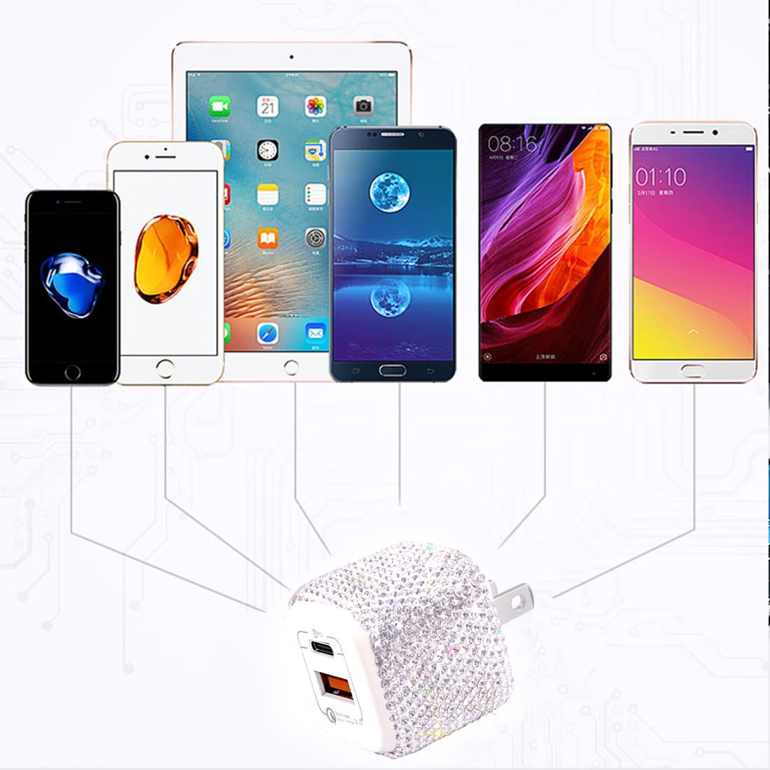 USB C Wall Charger 20W Bling PD & QC 3.0 2 Port Charger with 20W Mini USB-C Power Adapter Compatible with iPhone iPad AirPods Samsung Galaxy and More