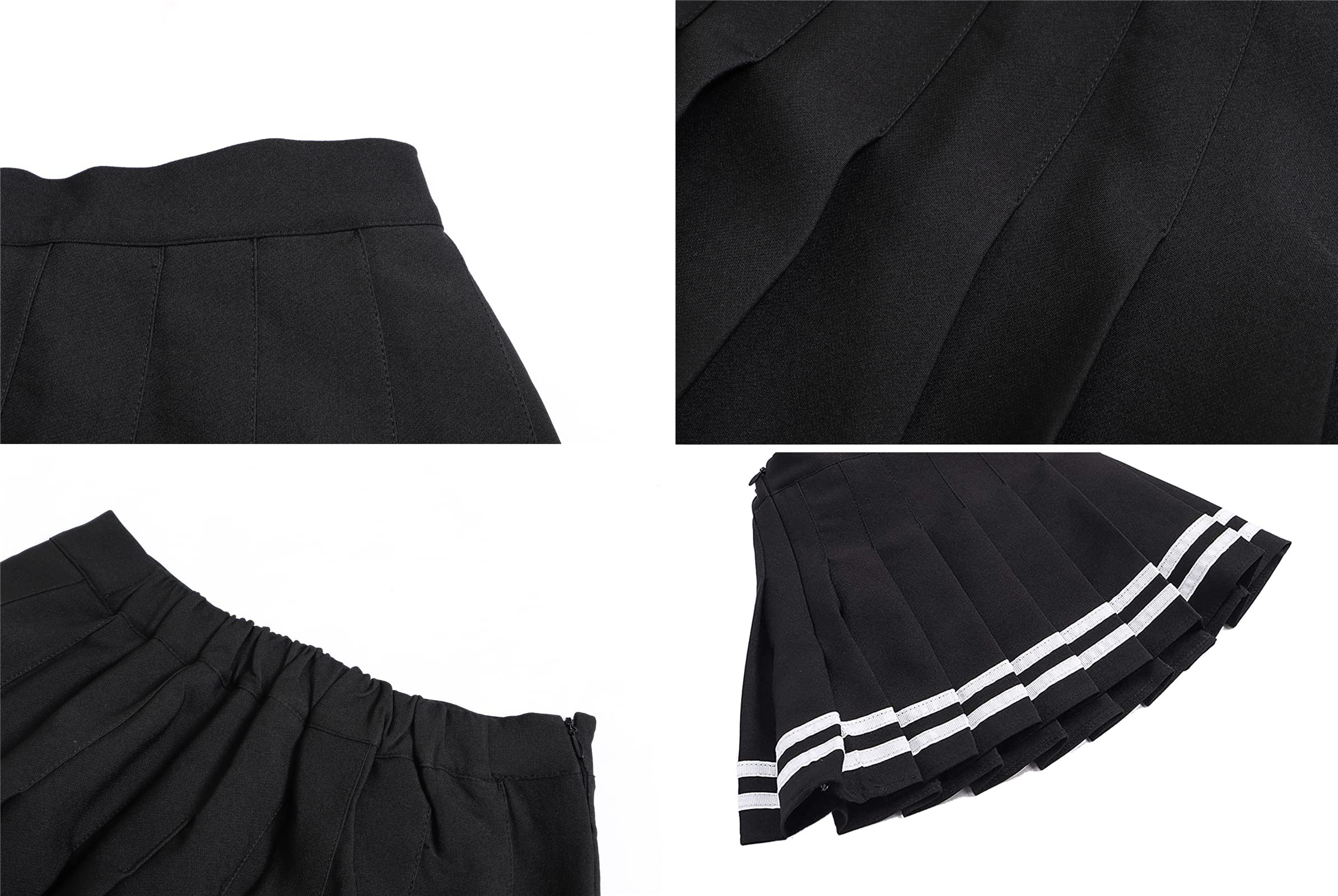 Women's Plaid Skirt, High Waist Pleated School Uniform Cosplay Costume Cheer Skirt, Black with Stripe/New Version, US S