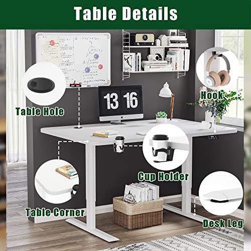YESHOMY Electric Standing Desk Height Adjustable Table Ergonomic Home Office Workstation with Cup Holder and Headphone Hook, 43", White