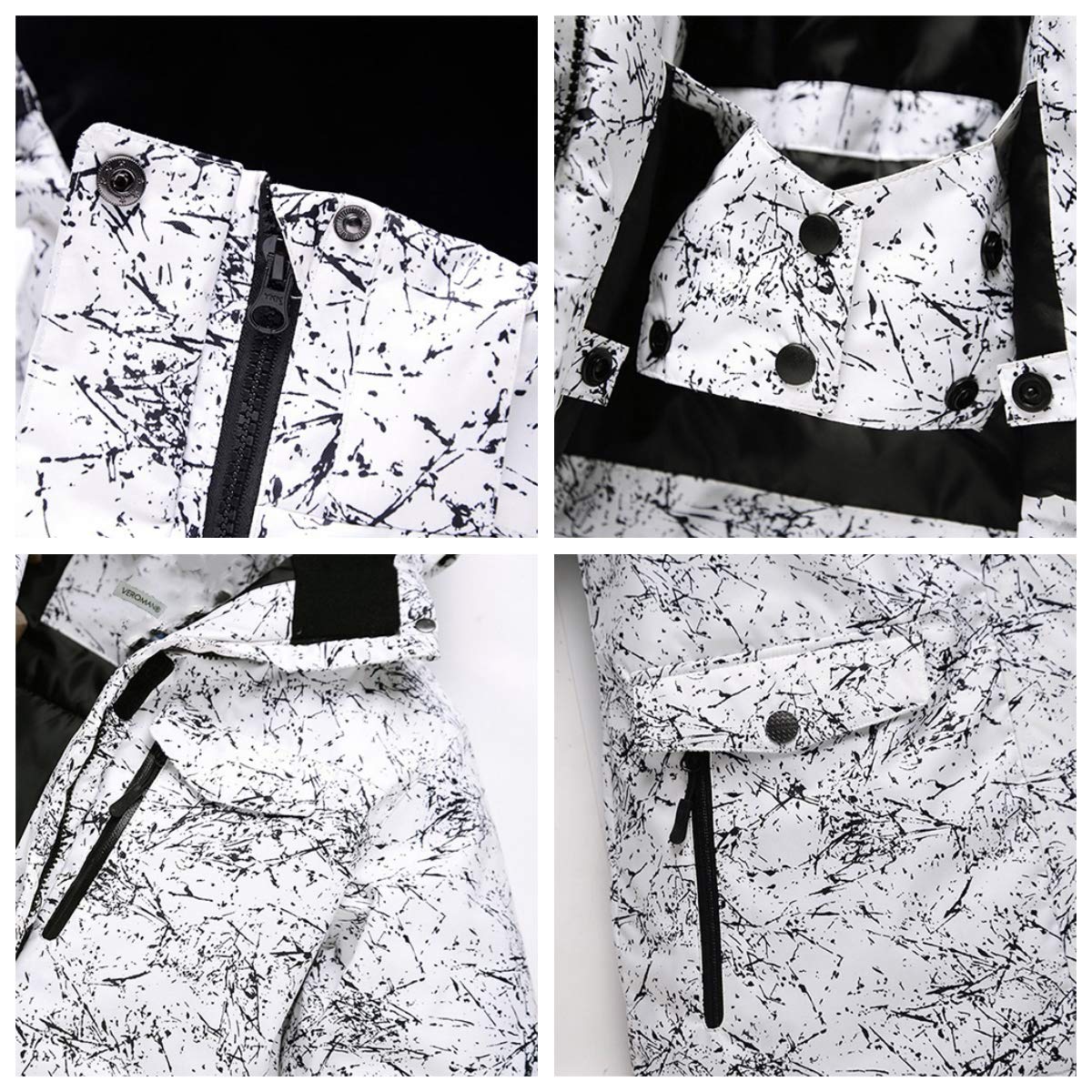 VEROMAN Snowboard Ski Jacket and Pants High Waterproof Windproof Breathable Unisex (White X Black, XL)