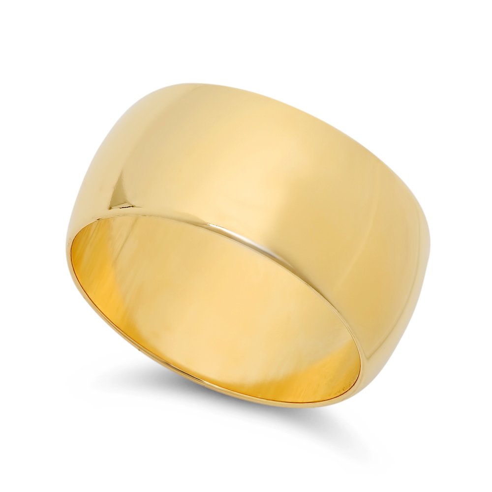 The Bling Factory 9.5mm Wide 14k Yellow Gold Plated Domed Wedding Band Ring, Size 5 + Gift Box