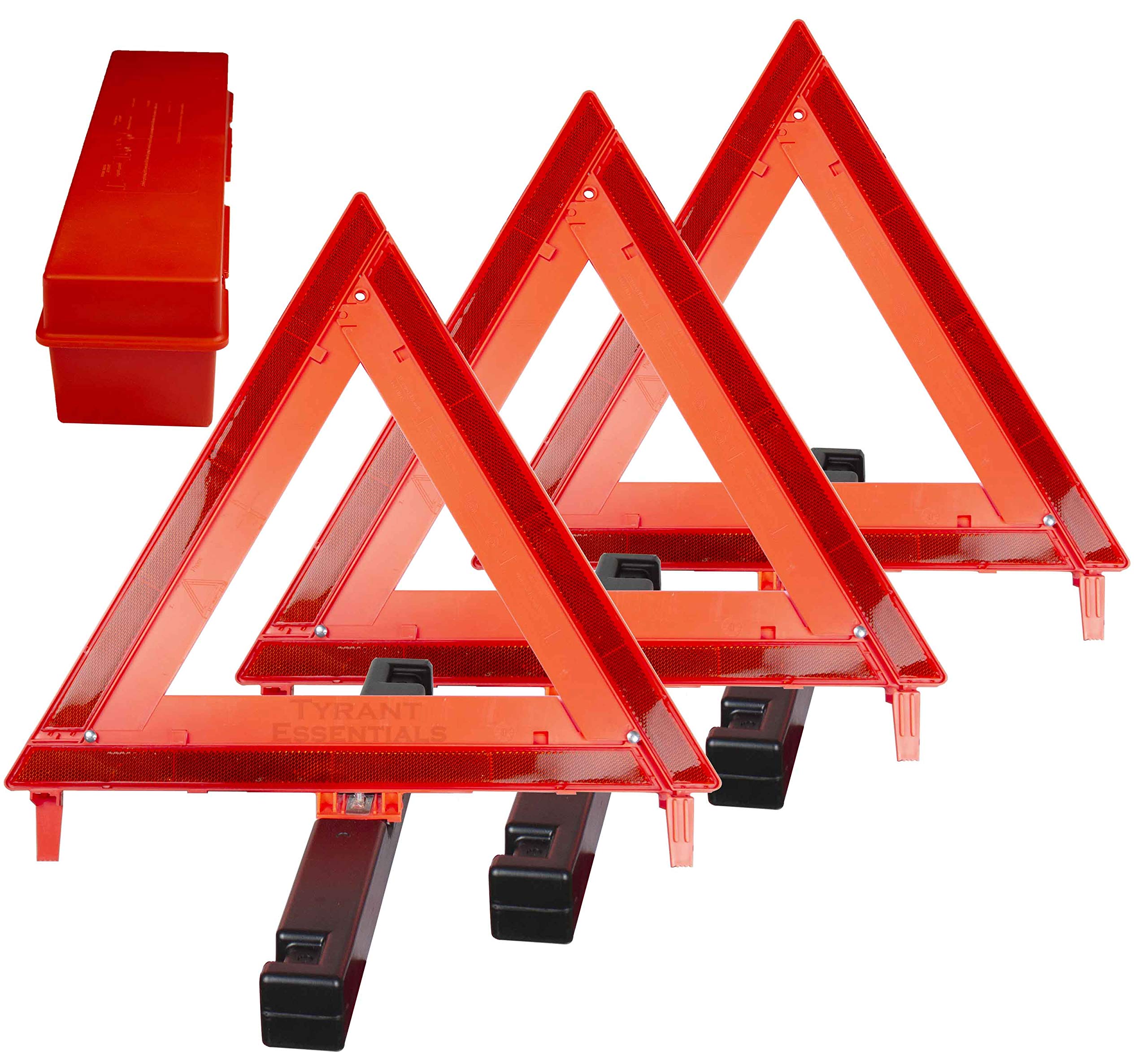 TYRANT Emergency Safety Warning Triangles â Roadside Kit for Car, Truck, RV Vehicles â DOT approved, Highly Reflective, Foldable with Carrying Case, Pack of 3