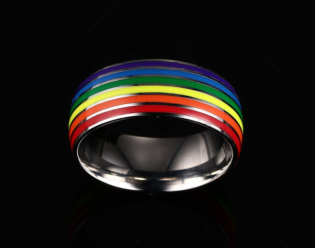 VNOX Custom Personalized Stainless Steel Gay Pride Rainbow Relationship Engagement Rings Weeding Band for Gay Lesbian Couples,Size 9