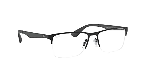 Ray-Ban RX6335 Rectangular Prescription Eyeglass Frames, Matte Black/Demo Lens, 56 mm