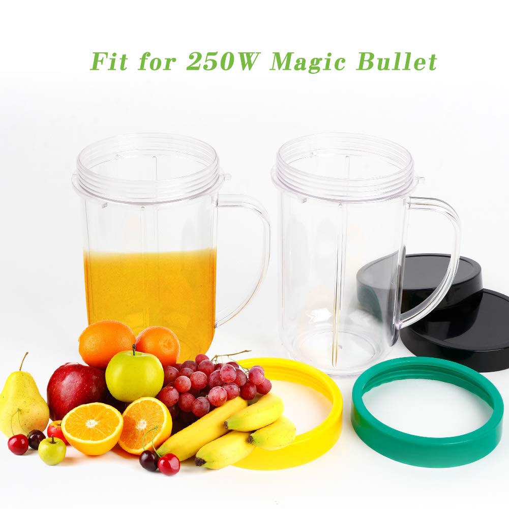 UHAPEER 16OZ Replacement Cups for Magic Bullet, 6Pcs/Set Parts Compatible with 250W Magic Bullet Blender MB1001, Include 16oz Mug Cups with Handle, Stay Fresh Lids, Colored Lips Rings