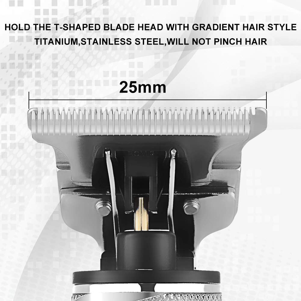 SURKER Electric Pro Li Clippers Barber Accessories Grooming Waterproof Rechargeable Cordless Close Cutting T-Blade Trimmer Hair Clippers for Men(Silver)