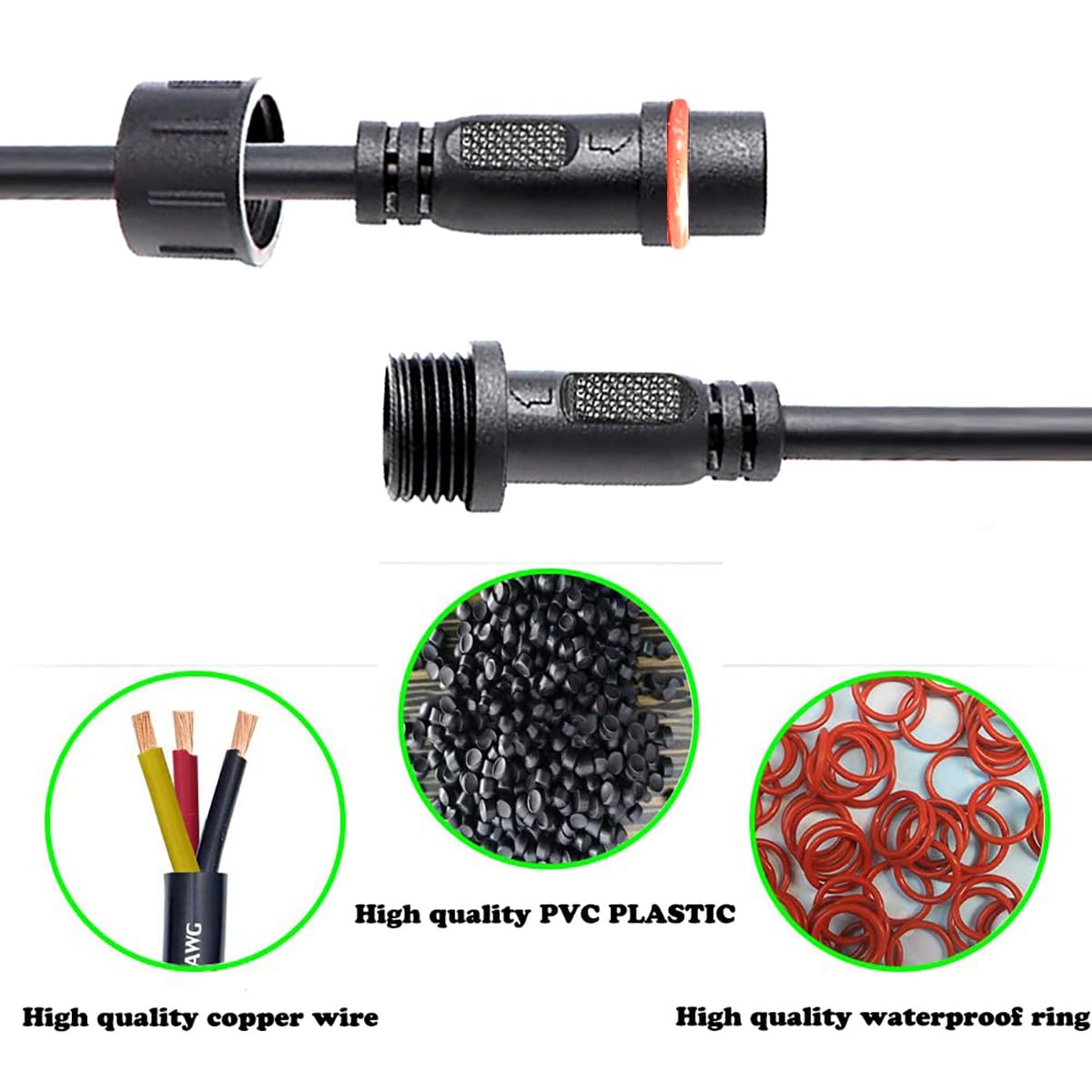 YETOR Waterproof Extension Cable 3Pin,16AWG Extension Lead Waterproof Cord,IP68 Extension Cable for Solar Spotlights,Garden Spike Lights,LED Strip Lights (3pin 9.84FT)