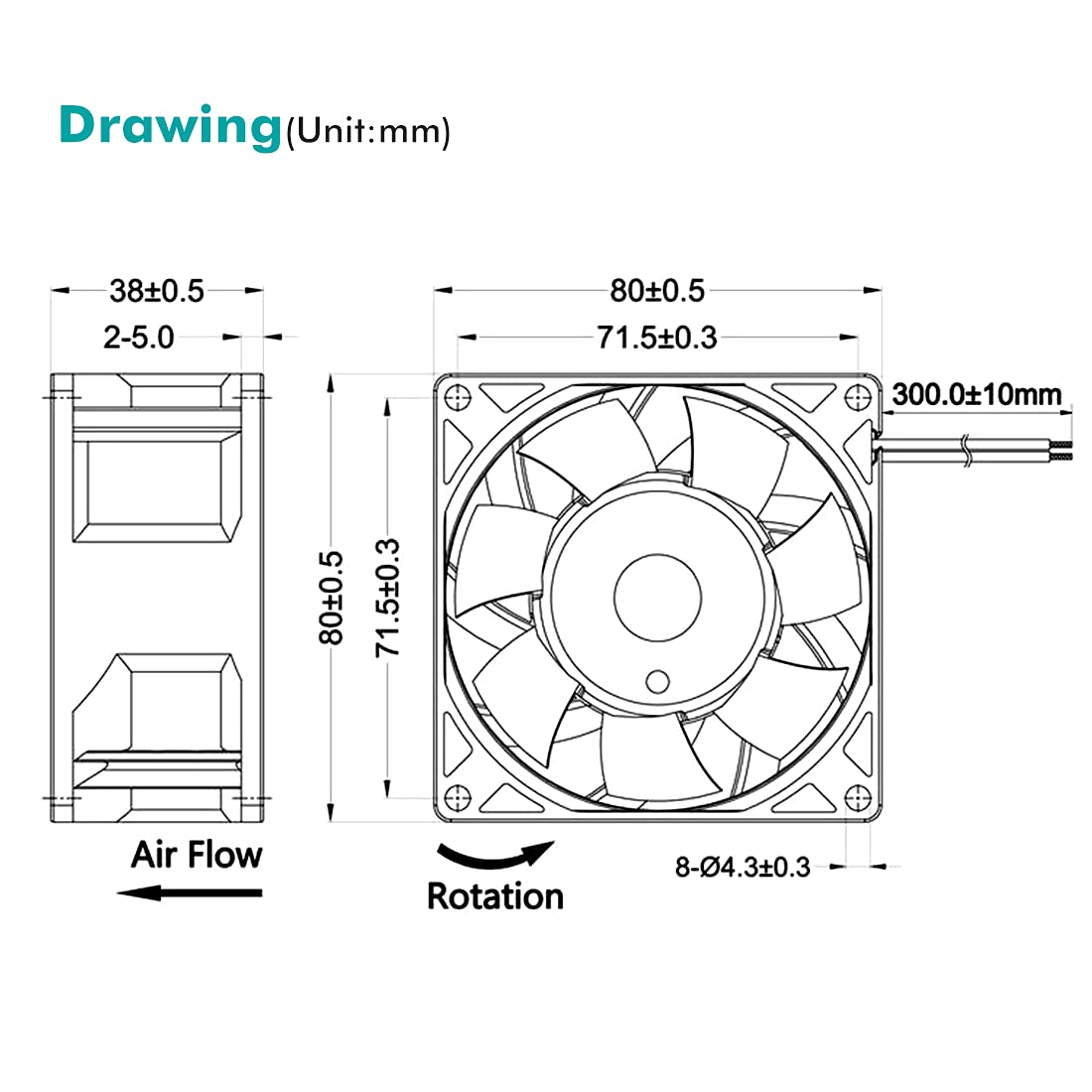 Wathai 80mm x 38mm High Static Pressure Fan 12V 4 Pin Dual Ball PWM 8038 High CFM for PC CPU Cooler GPU Server Computerc Case Cooling