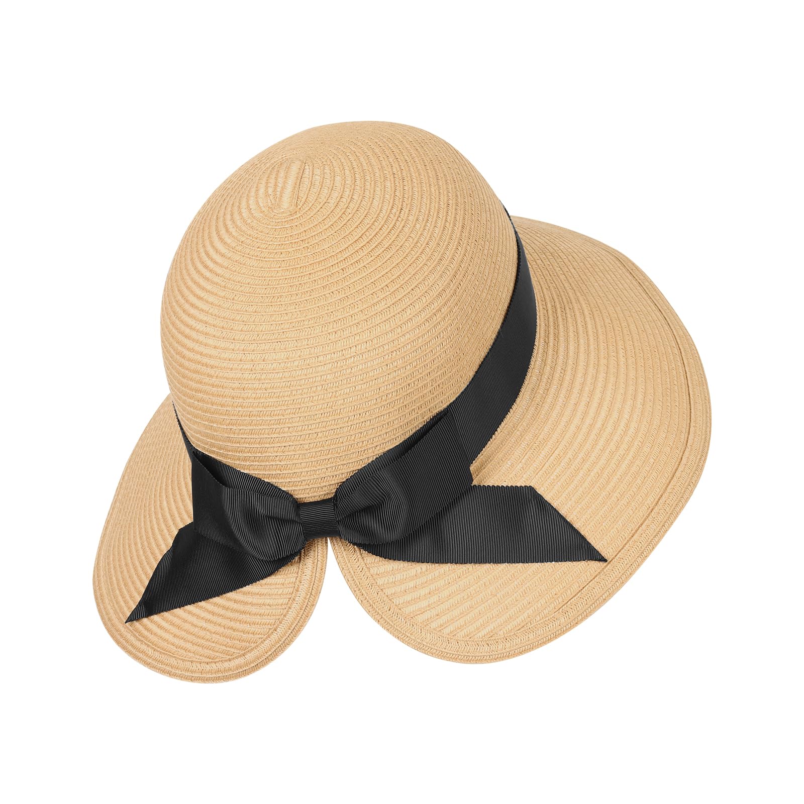 Womens Straw Hat Wide Brim Sun Hat for Women Summer Packable & Foldable Beach Straw Hat, UPF 50+, Adjustable Strap, Lightweight Brown