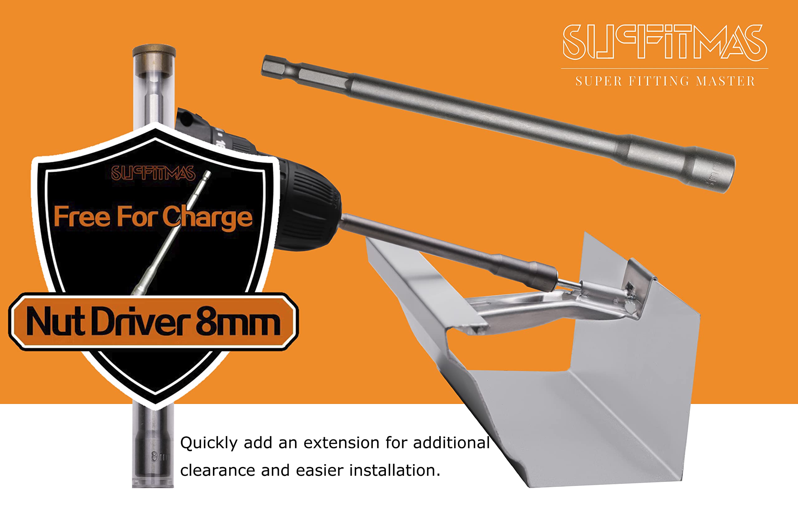 SUPFITMAS Gutter Hangers, 6 inch 55 Pack (+10% Quantity and a Free nut Driver), Premium Hidden Rain Gutter Guard Bracket Hook Accessories with Screw Clip Style， Reinforce Gutters