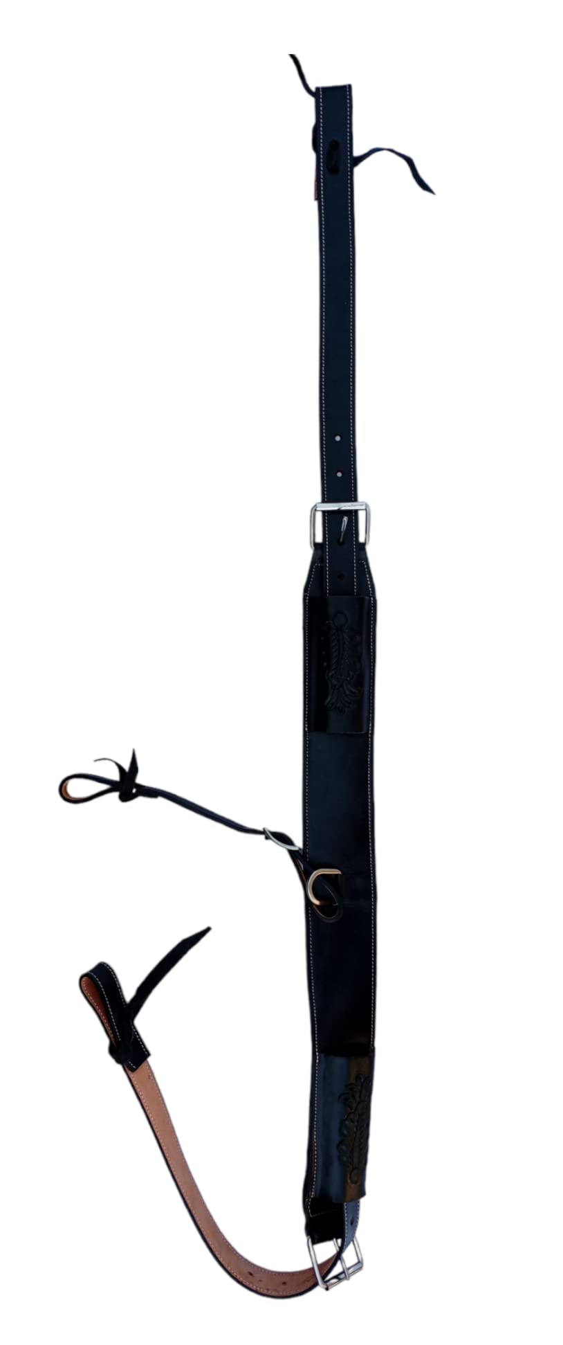 WEMBILS Horse Western Leather Complete Flank Cinch Set Rear Flank Back Cinch Girth Saddle Billets TACK Horse Cinches (Black)