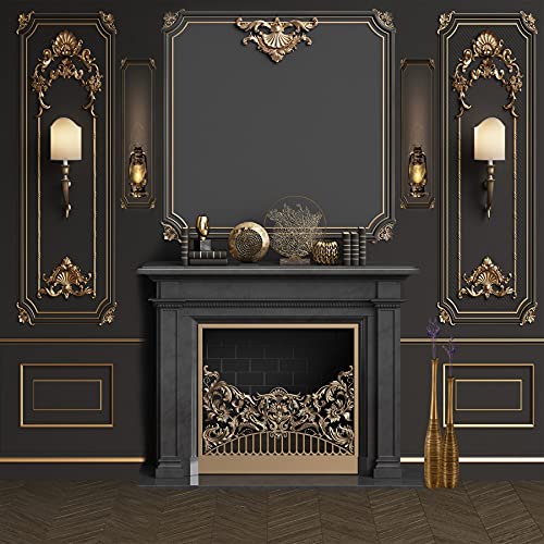 Yeele Fireplace Backdrop 8x8ft Vintage Style Interior Black Gold Fireplace Photography Background Luxury Wall Art Home Decorations Portraits Photo Studio Props