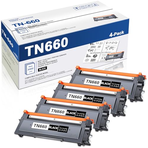 TN660 Toner Cartridge Replacement for Brother TN 660 TN-660 High Yield to use with HL-L2380DW HL-L2320D HL-L2340DW DCP-L2540DW MFC-L2700DW MFC-L2720DW Printer (Black, 4 Pack)