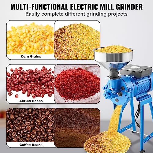 VEVOR Electric Grain Mill Grinder, 1500W 110V Spice Grinders, Commercial Corn Mill with Funnel, Thickness Adjustable Powder Machine, Heavy Duty Feed Flour Cereal Mill Wheat Grinders, Dry & Wet Grinder