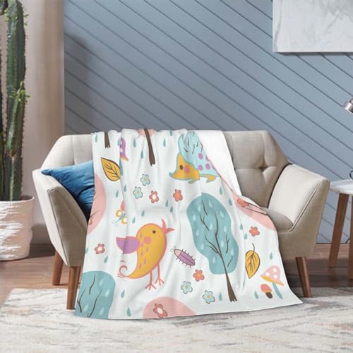Throw Blanket 30x40 Inch,Bird Abstract Flower Summer Flannel Soft Cozy Fluffy Throw Blankets and Warm Throws for Adults in Couch Sofa Bed 40x30 Inch