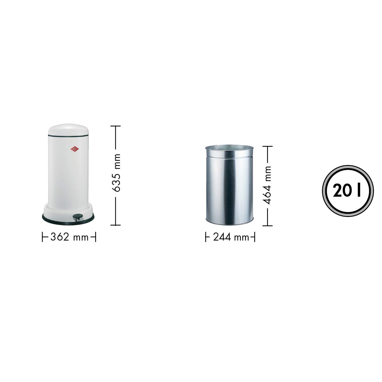 WESCO Baseboy Stainless Steel Waste Bin in Red with a Volume of 20 litres - with Foot Pedal 38 x 38 cm