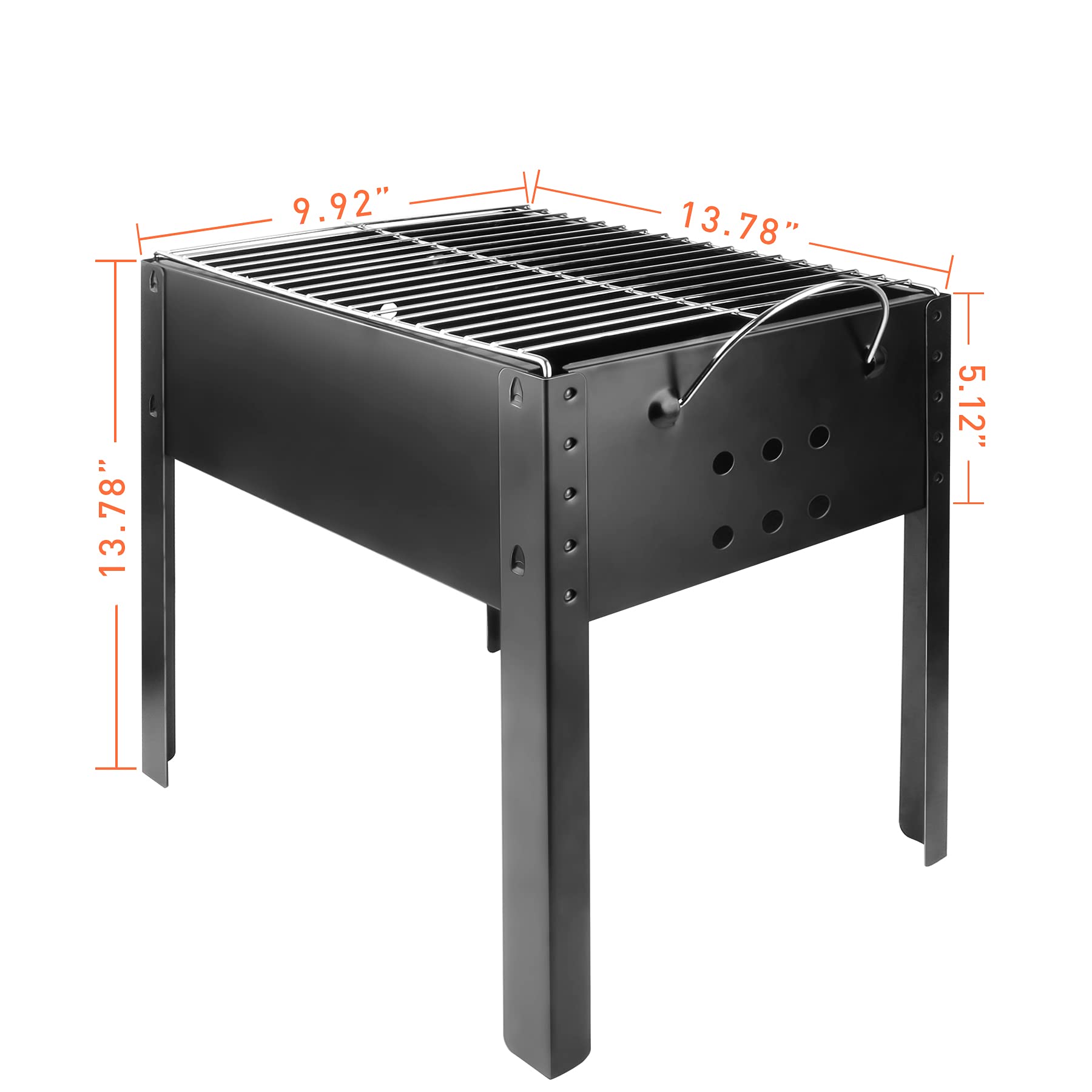 YSSOA 14” Portable Grill Charcoal Barbecue Grill, Small D, Portable Grill,Detachable Grill, Mini Tabletop Camping Grill BBQ, Black