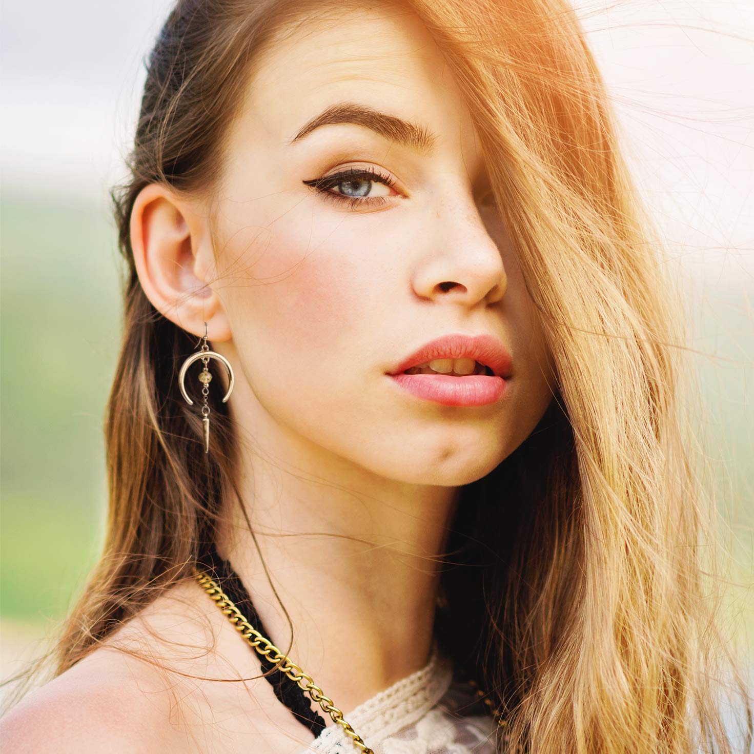 SPUNKYsoul Boho Earrings Crescent Horn and Faceted for Women (Gold)