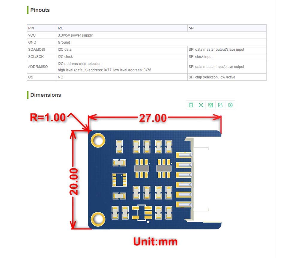 Waveshare BME280 Environmental Sensor, Temperature, Humidity, Barometric Pressure Detection Module I2C/SPI Interface for Weather Forecast, IoT Projects, ect