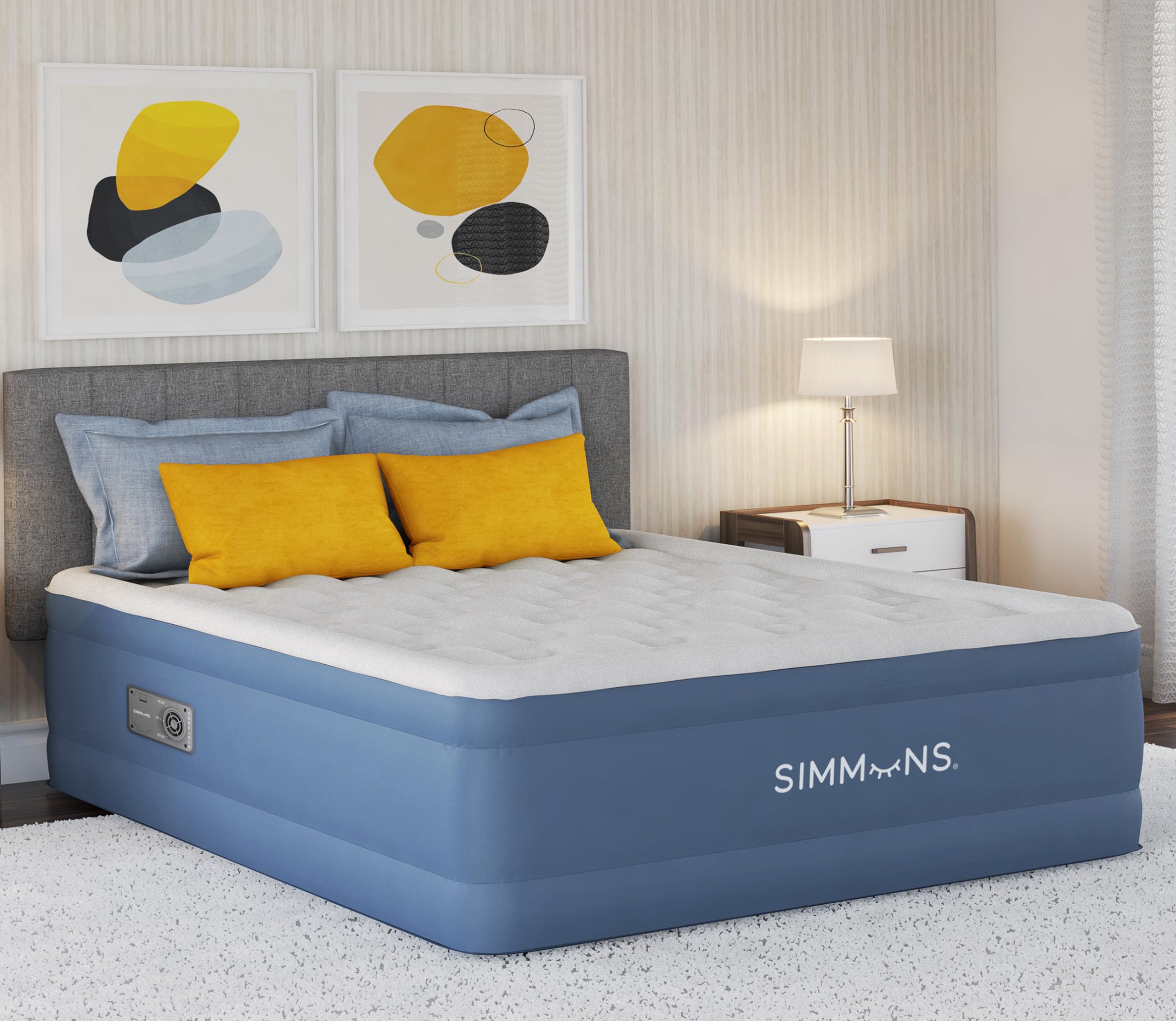 Simmons Rest Aire Mattress Air Bed with Side Built-in Pump and Soft Velveteen Topper, 17" Queen