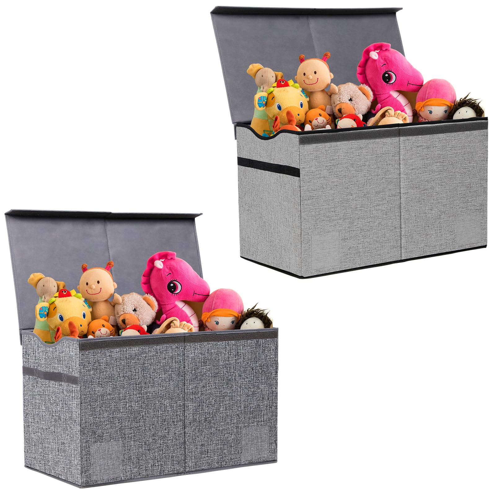 VICTOR'S Kids Toy Box Chest - 2 Pack Large Lightweight Collapsible Toy Storage Organizer Boxes Bins Baskets Dark Grey + Thick Grey, 26.8in x 13.8in x 16in