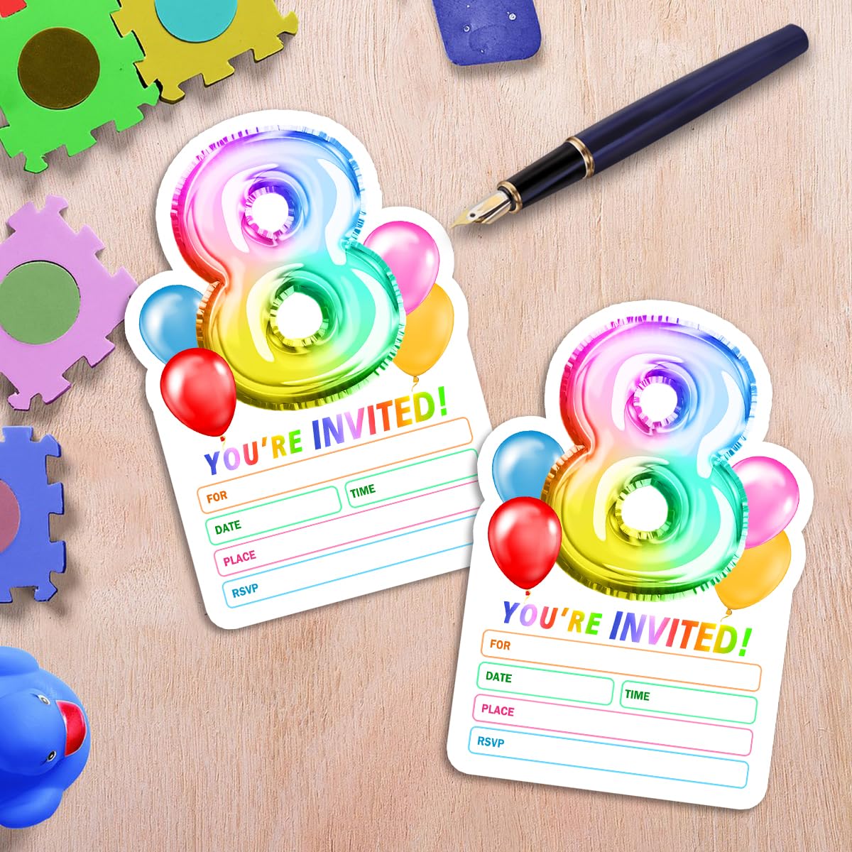 Yangmics Direct Rainbow Holographic Invitation Cards 8th Birthday Party for Kids Girls Boys 30 invites with 30 Envelopes 4x6 inches