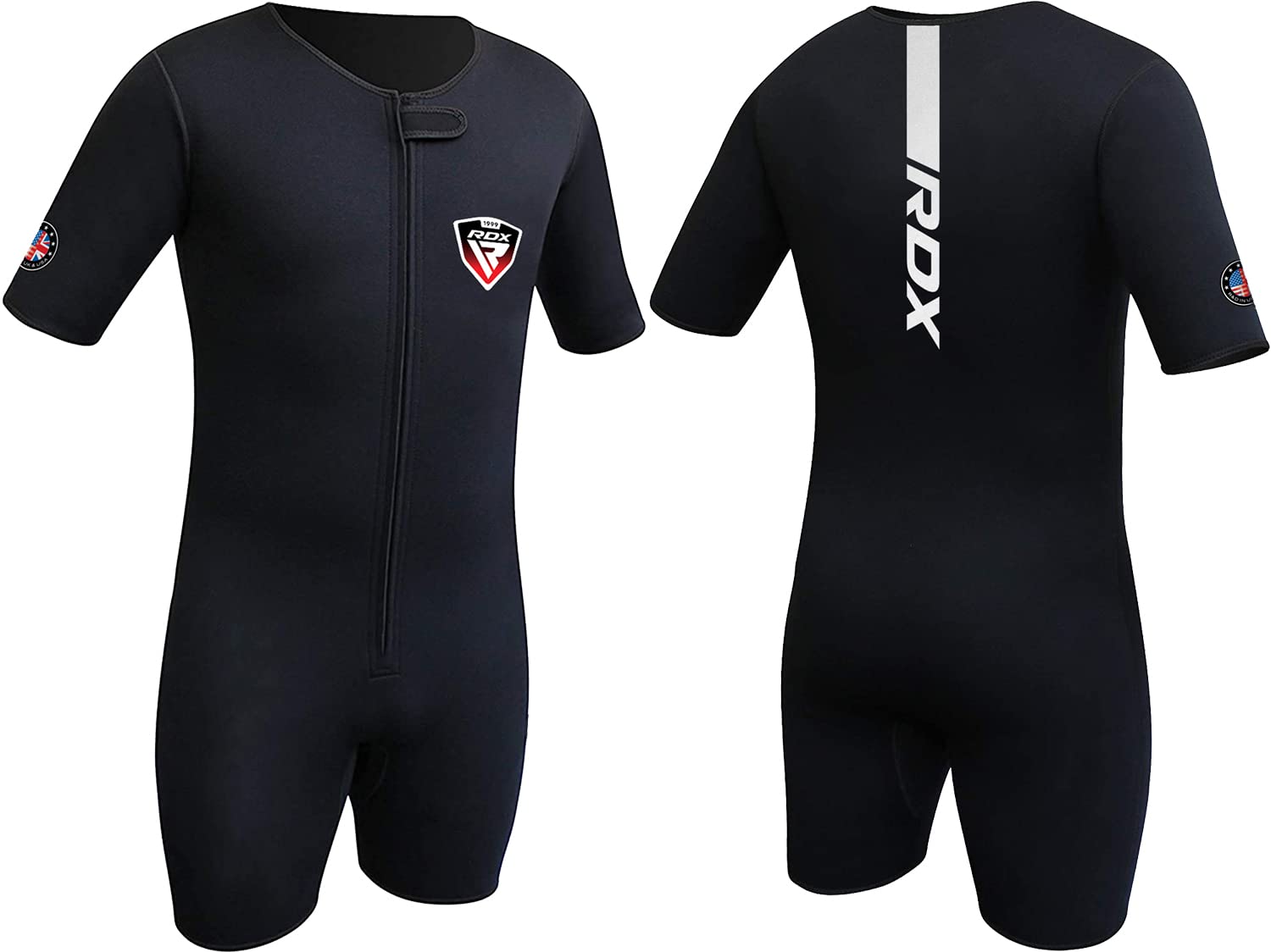 RDX MMA Neoprene Sweat Sauna Suit Shirt Rash Weight Loss Slimmimg Fitness Gym Exercise Training,Black,Large