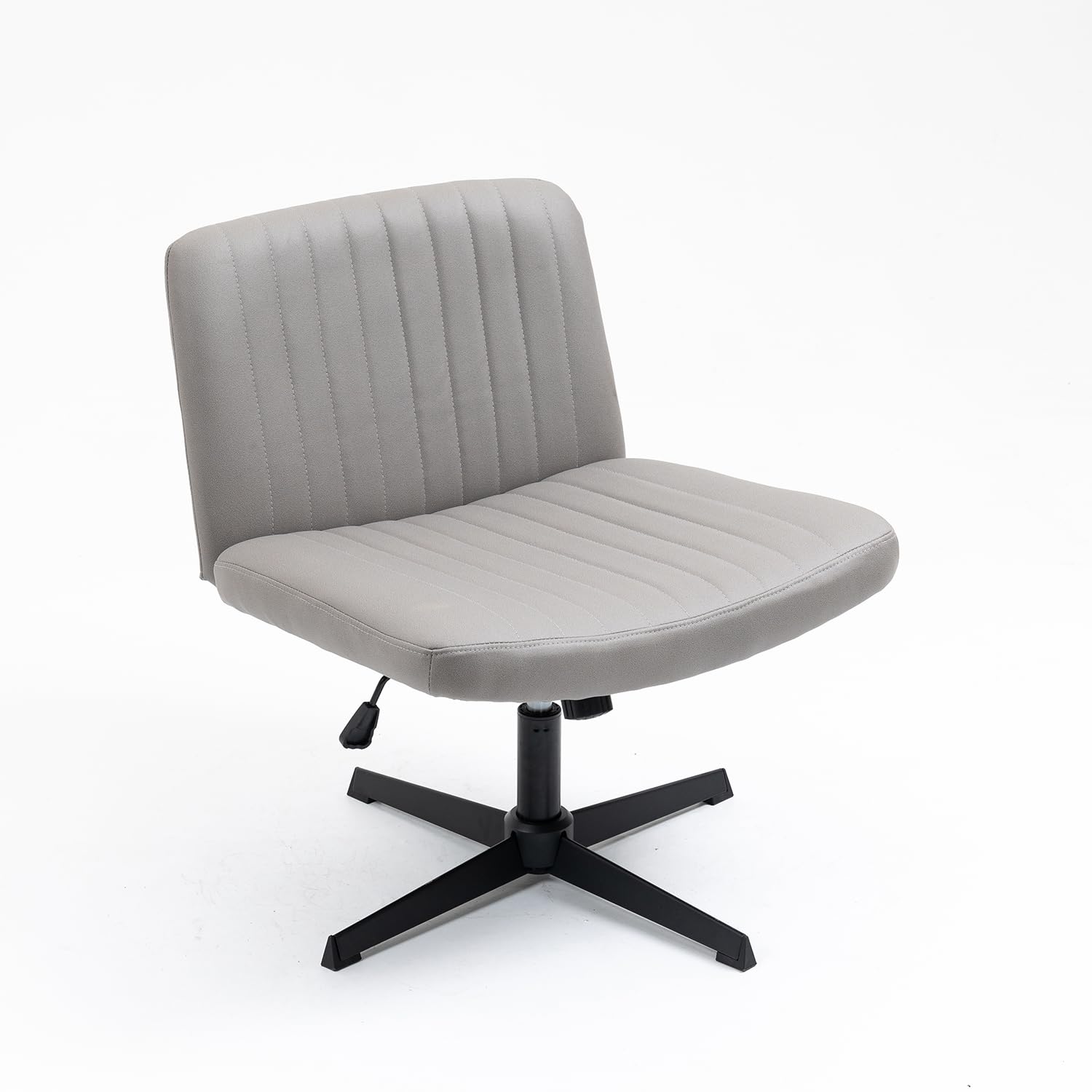 Yeolee Armless Office Desk Chair No Wheels, PU-Padded Vanity Chair with Ergonomic Mid-Back, Comfortable Adjustable Swivel Task Chair with Thickened Cushion for Home, Office (Silver Grey + PU Leather)