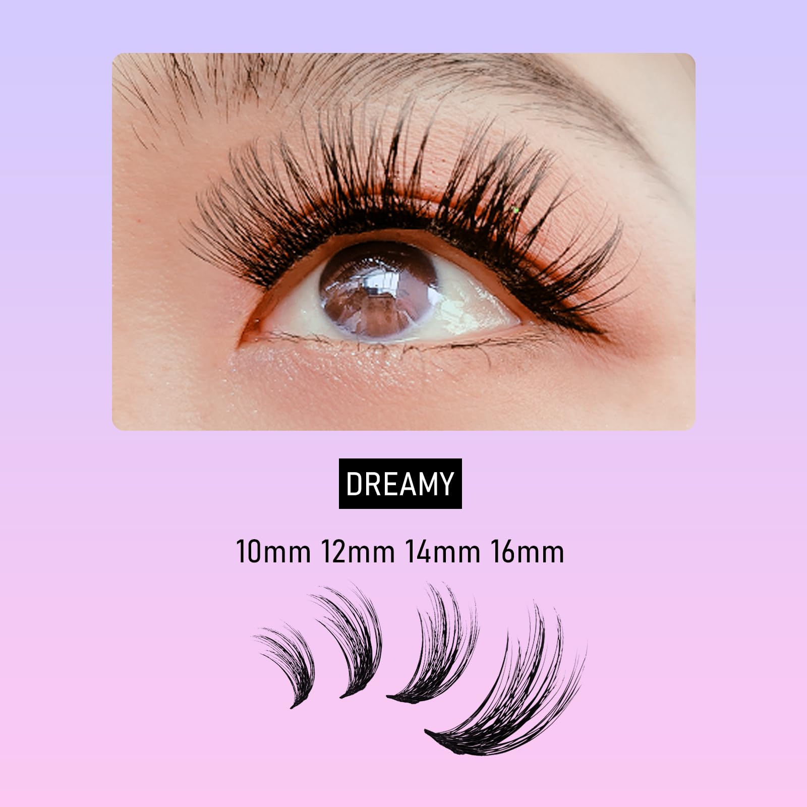 VEYES INC Individual Lash Clusters.DIY Eyelash Extensions Kit with tweezer,Lash Bond and Seal.Clusters Lashes that Look Like Extensions.Wispy Lashes for Beginners.14&16mm(TP01)