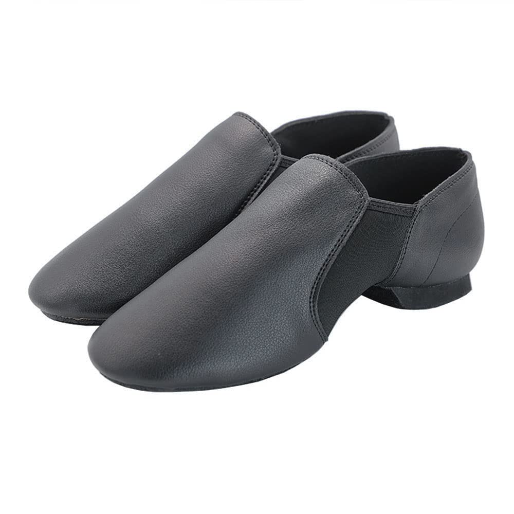 Women Leather Jazz Dance Dhoes Girls Dancing Ankle Boots Slip On Jazz Shoe(Black,US 7.5)