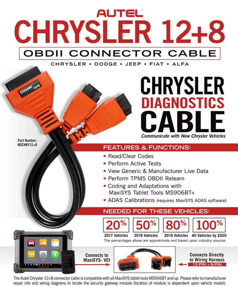 WBTOOLS Cable Adaptor for Chrysler Programming Cable 12+8 Connector for Autel DS808 Maxisys MS905 906 908 PRO Elite for Chrysler 12+8 Adapter