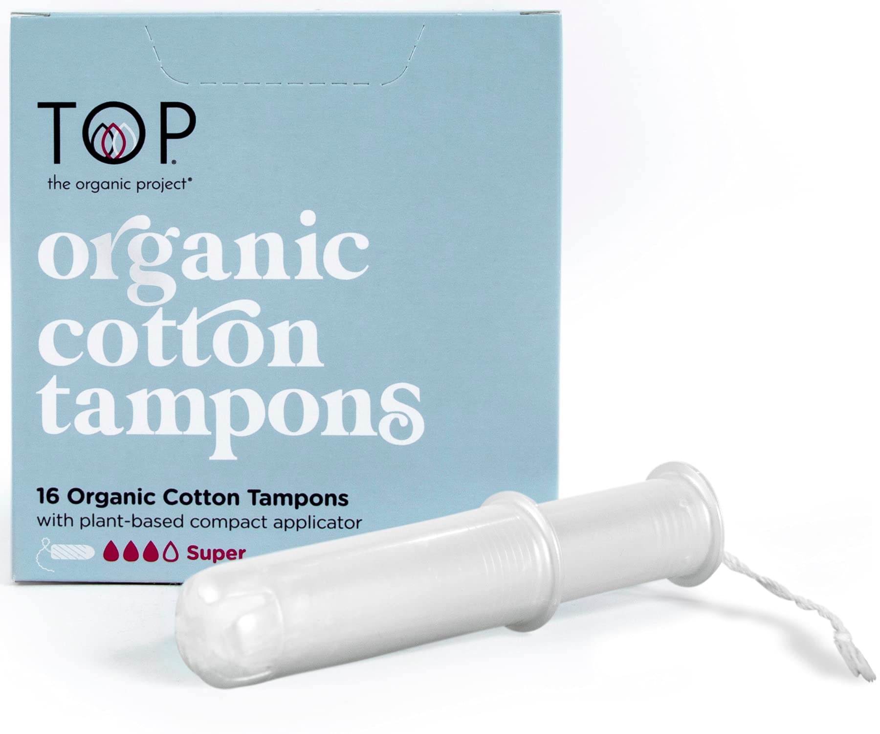 TOP the Organic Project: Cotton Tampons w/Plant Based Applicator (Comfort & Feel of Plastic) | (Unscented, Dye & Chemical Free. Safe, Thin & Superior Protection), Regular & Super (30)