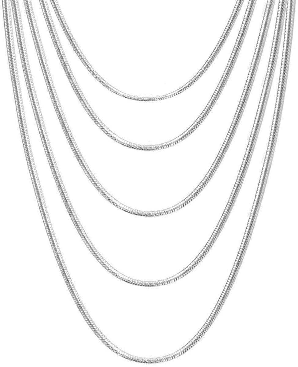 Zhx 3PCS/5PCS 925 Sterling Silver Snake Chains Necklaces 16" 18" 20" 22" 24" 26" 28" 30" ( multi-color ,5pcs 18 inch) (5pcs 22 inch, multi-color)