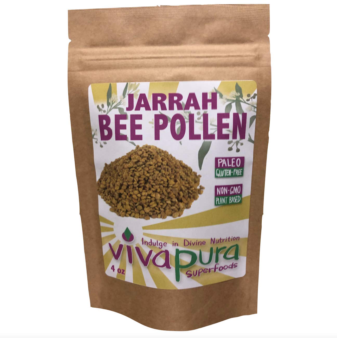 Vivapura Superfoods Jarrah Bee Pollen, 4oz Bag, Wildcrafted, Single Strain Pollen, Raw, Keto, Resealable Pouch (Pack of 1)