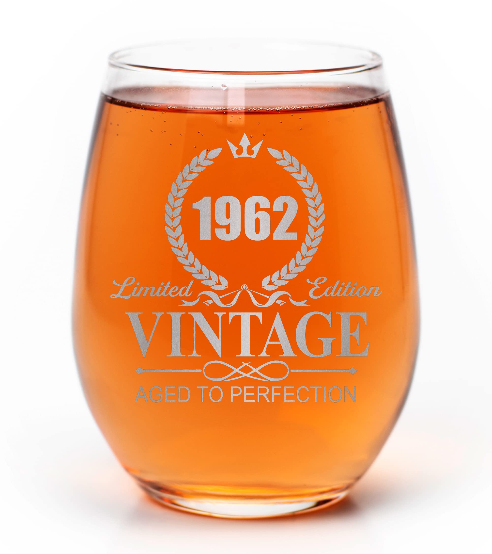 Vintage 1962 Stemless Wine Glass - Funny 60th Birthday Gift For Moms Grandmas Stepmoms Aunts Sisters Girlfriends Wife Friends From Daughter Son Grandchildren Husband Boyfriend Friends