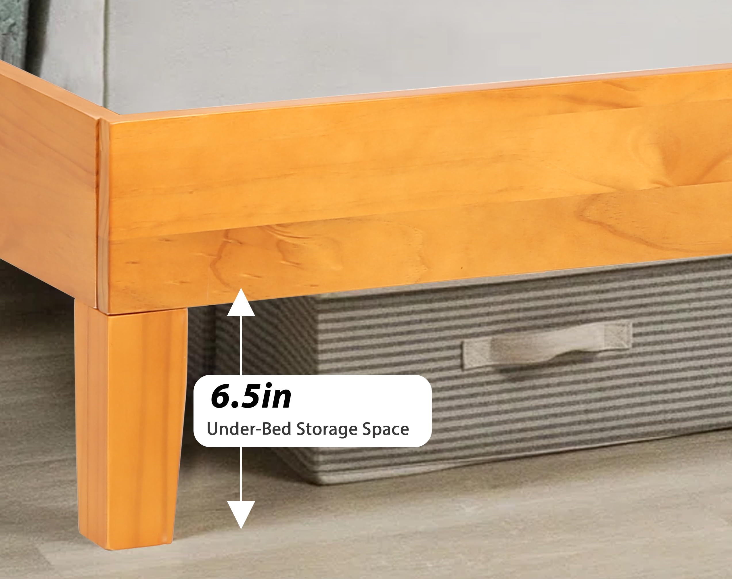 Wood Bed Frame, Wooden Bed Frame with 14 Strong Wooden Slats, King Headboard and Frame with Complete Headboard, Wood Platform Bed, No Box Spring Needed, King Bed Frame Wood with Solid Wood Foundation