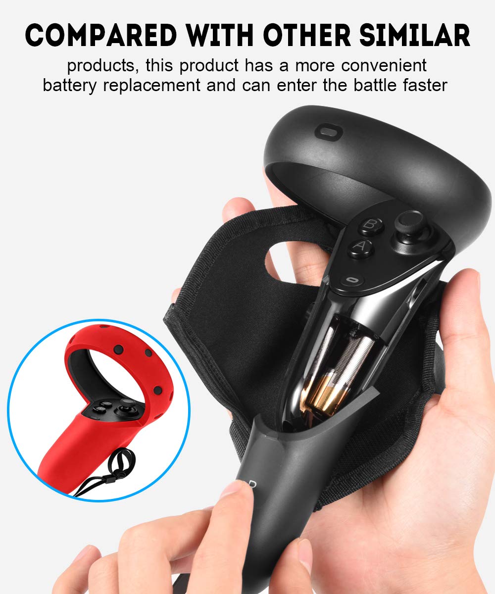 VR Touch Controller Grip Cover for Oculus Quest or Rift S Controller, Raylove Non-Slip Sweatproof and Washable Grips Skin VR Anti-Throw Controller Accessories Handle Protective Sleeve (Black, 1 Pair)