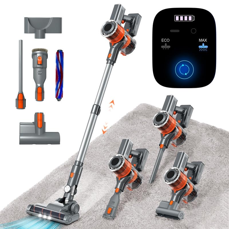 YESMAE Cordless Vacuum Cleaner Up to 55 Minutes Runtime: Powerful 33Kpa Suction, 400W Brushless Motor, LED Headlight, 8-in-1 Easy Switching Between Stick Vacuum & Lightweight Handheld Vacuum