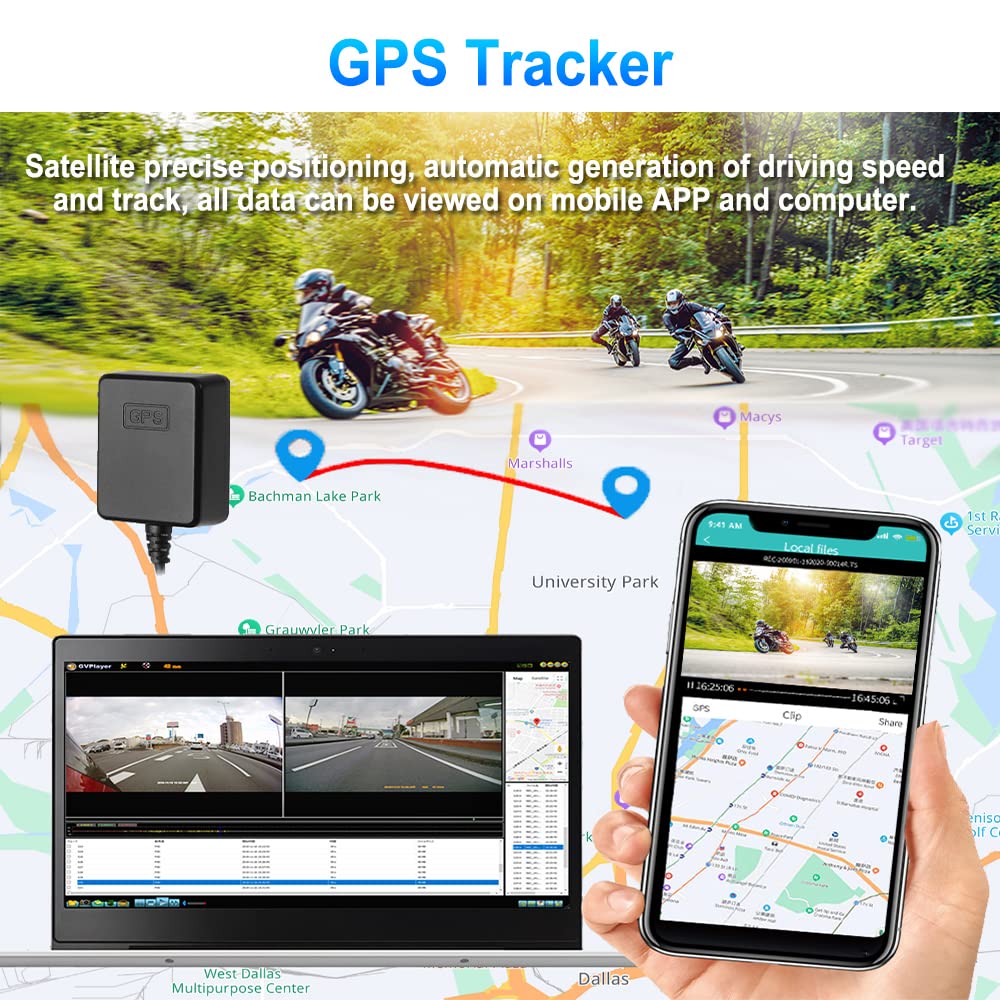 VSYSTO Fish Eye Camera WiFi Motorcycle Dash Cam, 150° Wide Angle SONYIMX307 Lens, 3" IPS Screen WDR HD 1080P Front & Rear Sports Action Camera DVR with GPS, Waterproof Case, G-Sensor Loop Recording