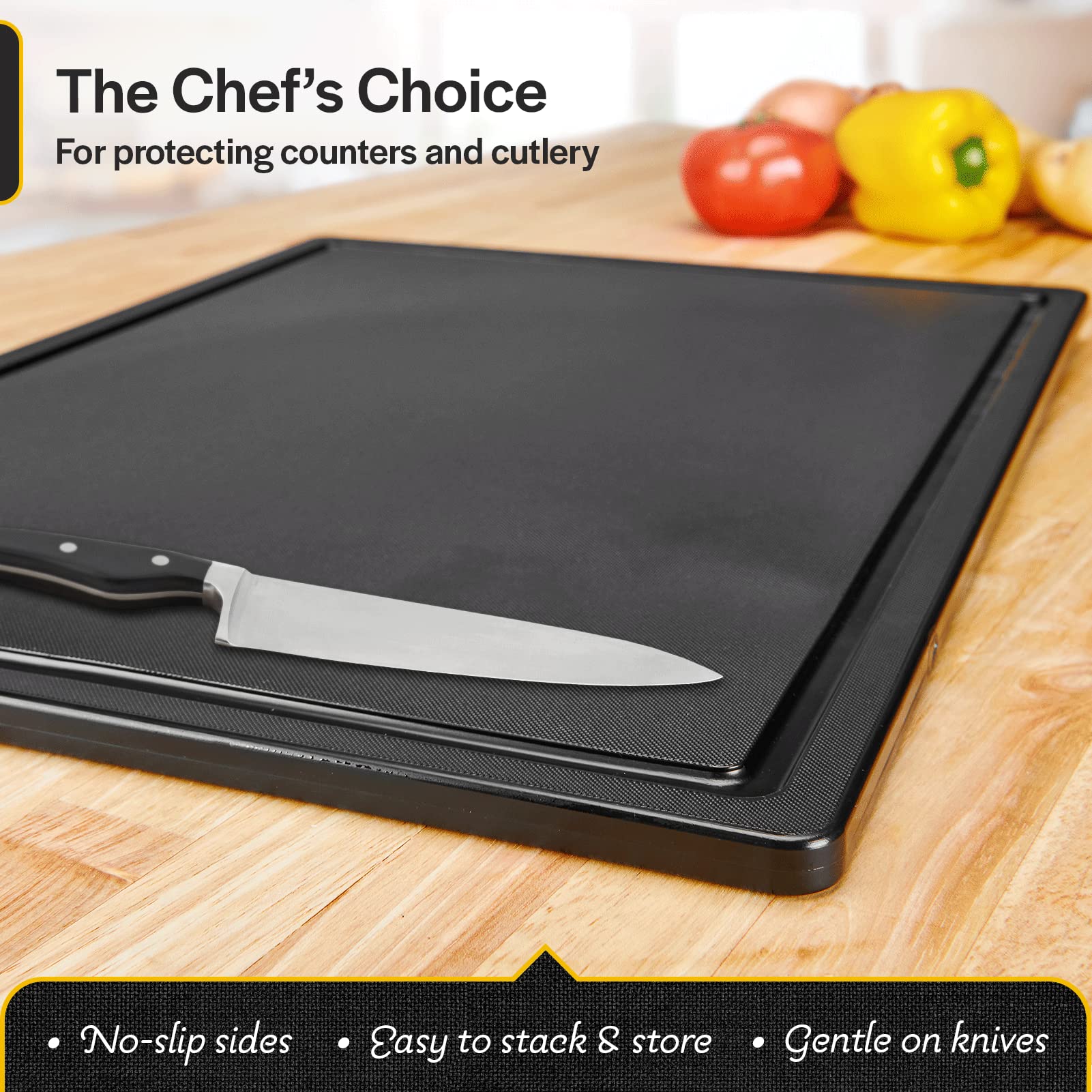 Thirteen Chefs Plastic Cutting Board with Juice Groove - Extra Large Cutting Board for Meat, Grilling, BBQ, Smoking, Fruit, and More - 30" x 18" x 0.5" - Black