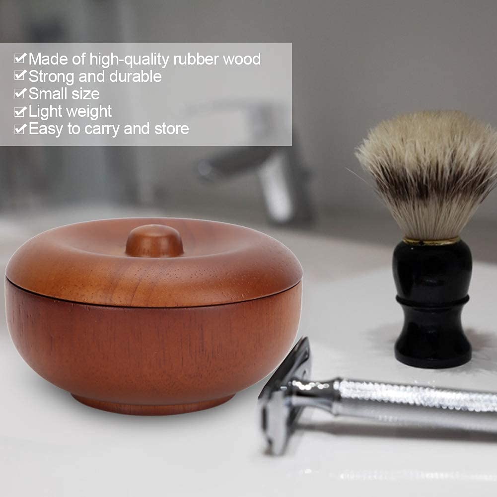 Wooden Shaving Brush Bowl with Lid for Shaving Soap & Cream, Men's Large Deep Size Bowl Pottery Cup for Manual Shaving
