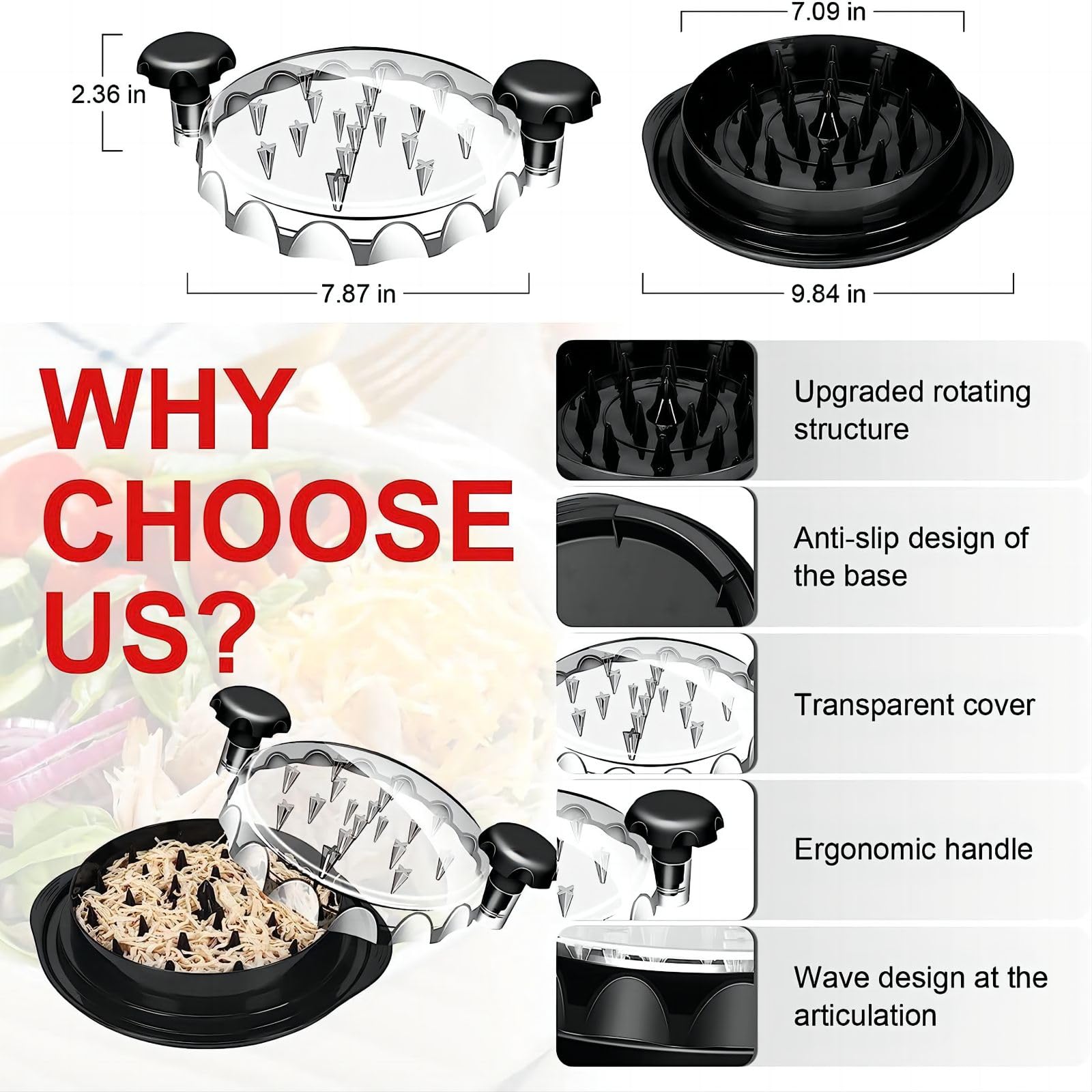 THYRRE-J Meat shredder,Visible meat slicer, Professional Chicken Breast Shredder Tool Twist,Ergonomic Handle, Super Anti-Slip Base, Dishwasher Safe, Heat Resistant, BPA Free